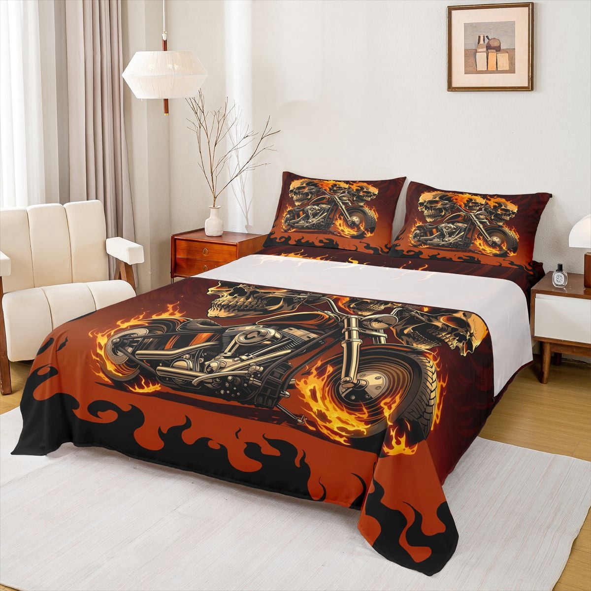 Castle Fairy Gothic Motorcycle Full Size Sheets 4-Piece for Teens, Fire ...