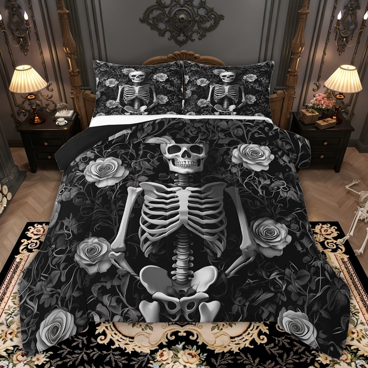 Castle Fairy Gothic Skeleton Full Size Comforter Sets,Vintage Rose ...