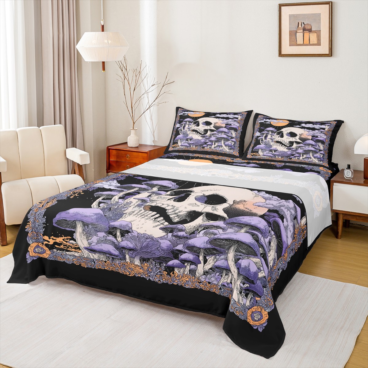 Castle Fairy Gothic Skull 4-Piece Full Size Sheets,Purple Mushroom Bed ...