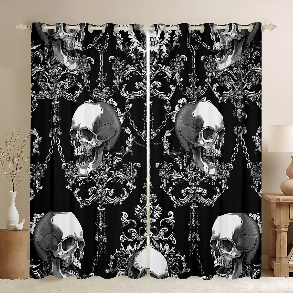 Castle Fairy Gothic Skull Blackout Curtains Set of 2 (52x84 Each ...