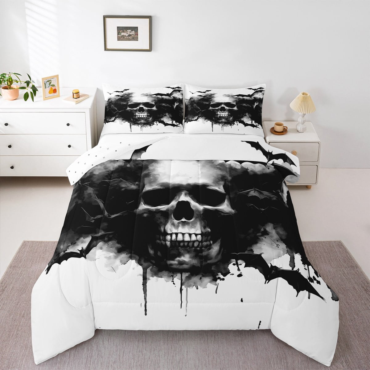 Castle Fairy Gothic Skull Full Size Comforter Sets,Flying Animal Bats ...