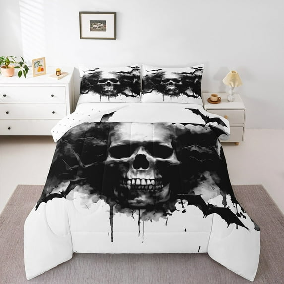 Castle Fairy Gothic Skull Full Size Comforter Sets,Flying Animal Bats ...