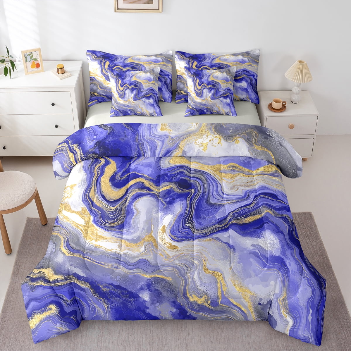 Castle Fairy Gradient Abstract Marble 7-Piece Twin Bedding Sets for ...