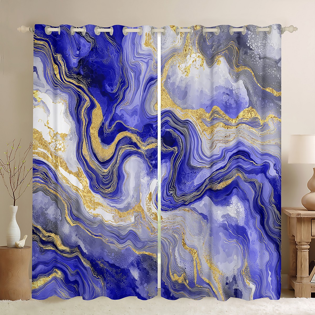 Castle Fairy Gradient Abstract Marble Blackout Curtains Set of 2 (52x84 ...