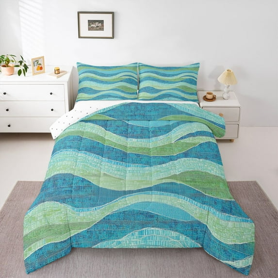 Castle Fairy Gradient Blue Green Stripes Full Size Comforter Sets,Lines ...