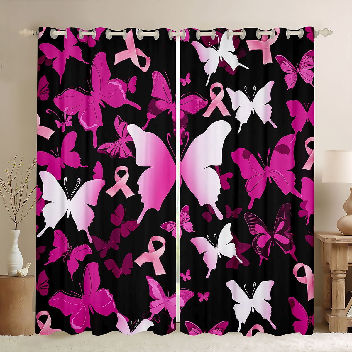 Castle Fairy Gradient Butterfly Curtains Pack of 2 (42x84 Each),Pink ...