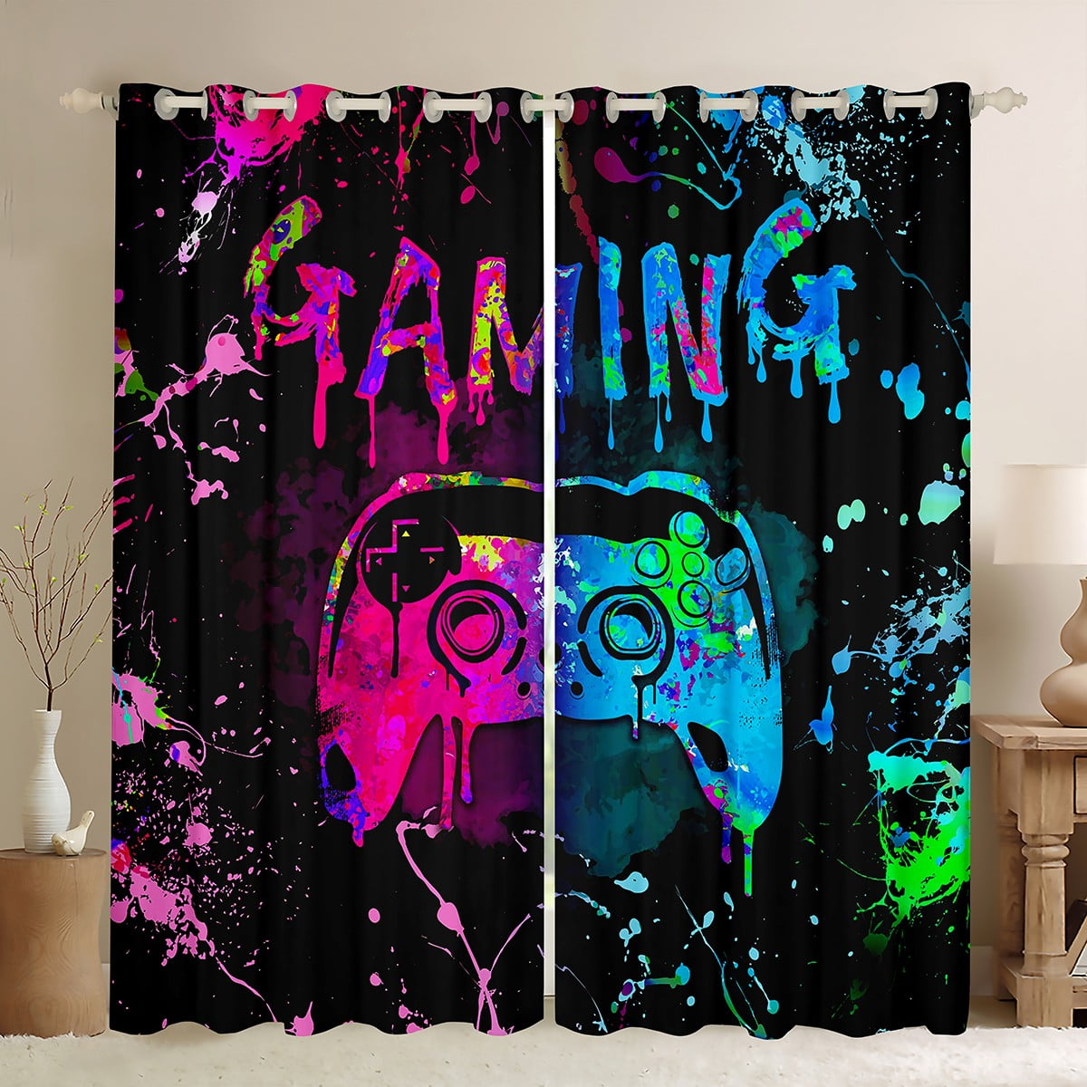 Castle Fairy Gradient Curtains Pack of 2 (42x84 Each),Ombre Gamer ...