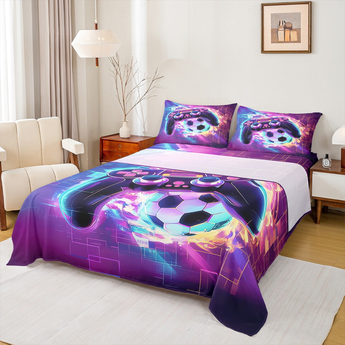 Castle Fairy Gradient Gamer Bed Sheets for Boys Girls,Soccer Football ...