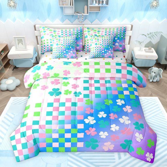 Castle Fairy Gradient Geometric Plaid Checkered Twin Bedding Sets 7 ...