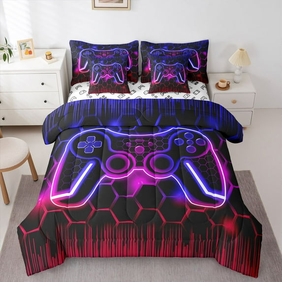 Castle Fairy Gradient Hexagon Gamer Bedding Comforter Set,Stripes Queen ...