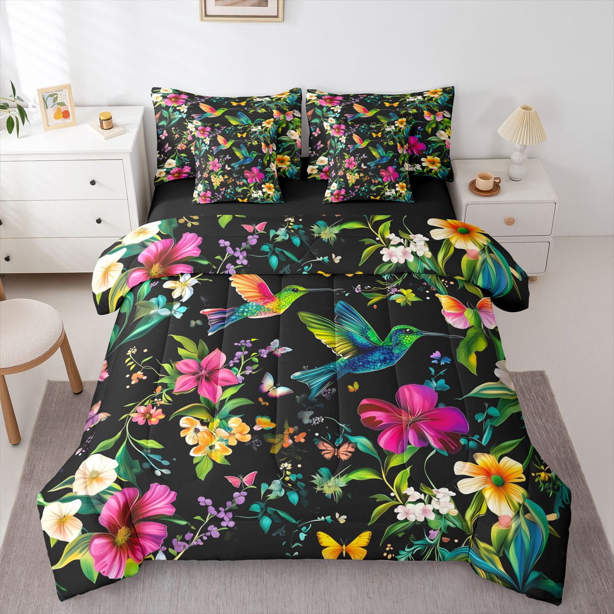 Castle Fairy Gradient Hummingbird Bedding Comforter Set,Flowers Queen ...
