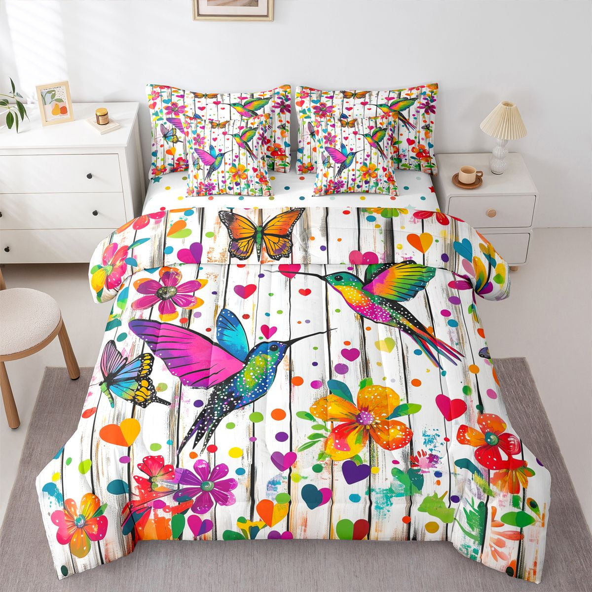 Castle Fairy Gradient Hummingbird Twin Bedding Sets,Colorful Flowers ...