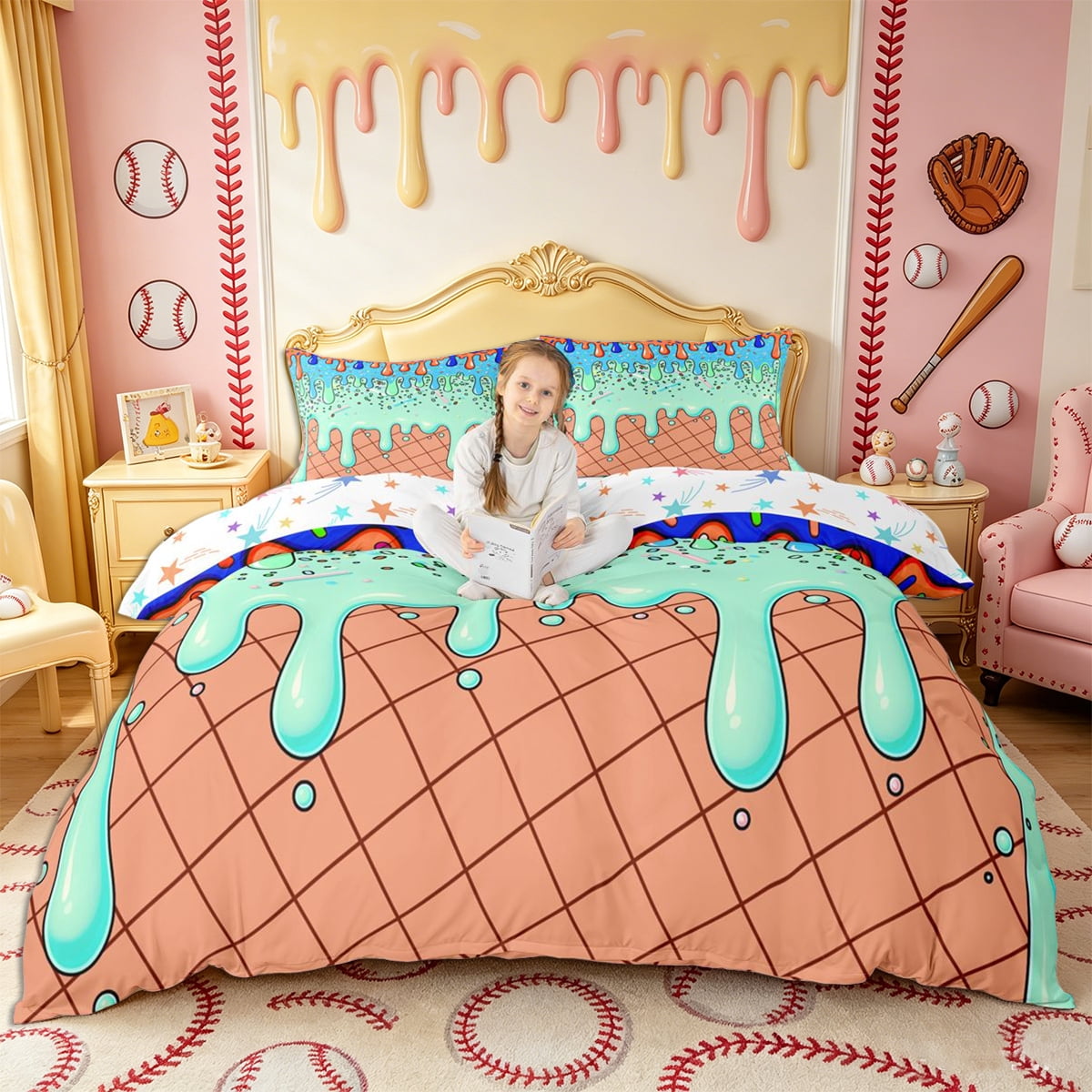 Castle Fairy Gradient Ice Cream Bedding, Dessert Drip Duvet Cover Full ...