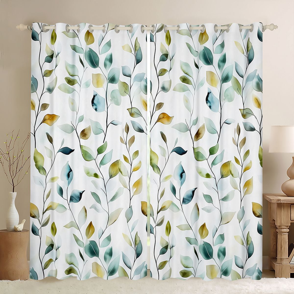 Castle Fairy Gradient Leaves Curtains Pack of 2 (42x84 Each),Botanical ...