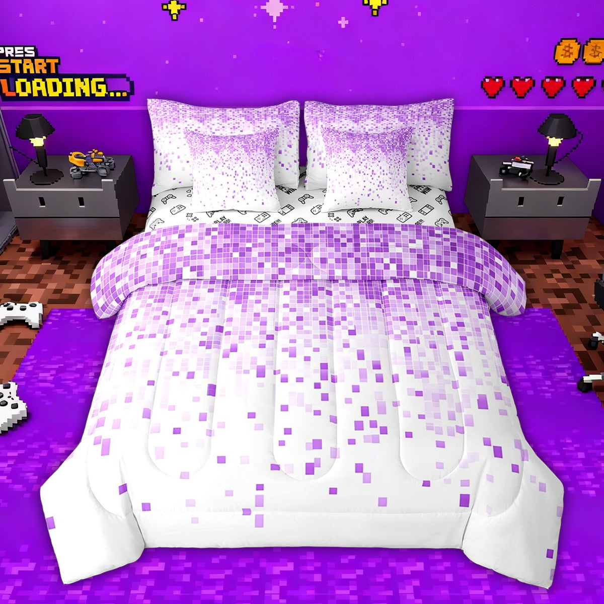 Castle Fairy Gradient Pixel Grid Miners Bedding Comforter Set,Plaid ...