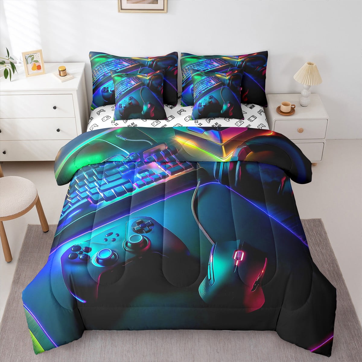 Castle Fairy Gradient Video Game Bedding Comforter Set,Video Game Full ...