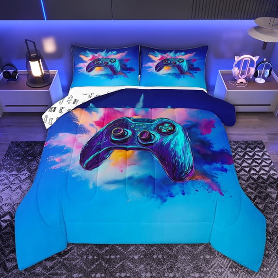 Castle Fairy Gradient Video Game Full Size Comforter Sets,Blue Purple ...