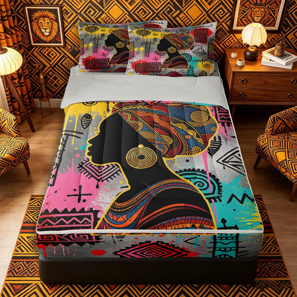 Castle Fairy Graffiti African Silhouette Zipper Full Size Comforter ...