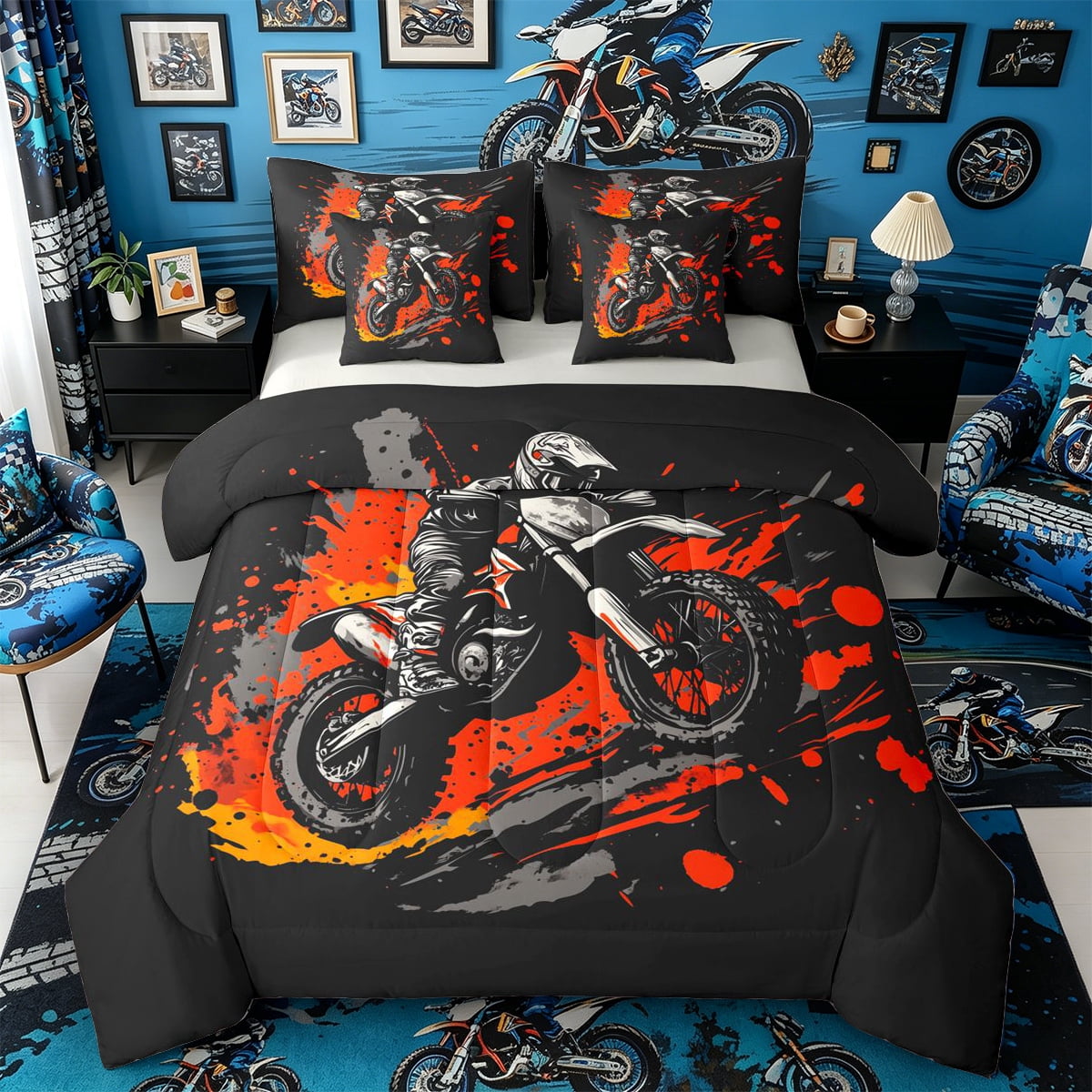 Castle Fairy Graffiti Dirt Bike Rider Bedding Comforter Set 7 Pieces ...