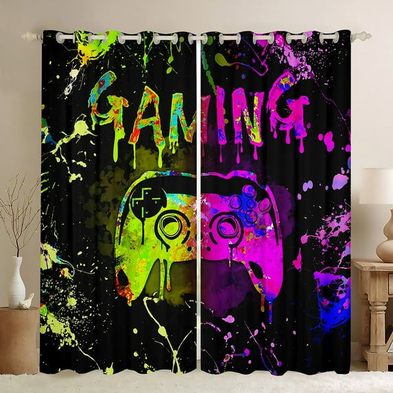 Castle Fairy Graffiti Gamer Curtains Pack of 2 (42x84 Each),Splash ...