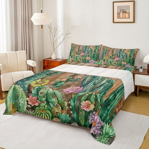 Castle Fairy Green Cactus Full Size Sheets for Teens,Vintage Western ...