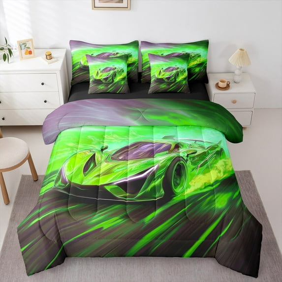 Castle Fairy Green Car Boy Bedding Comforter Set,Extreme Sport Queen ...