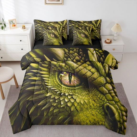 Castle Fairy Green Dragon Bedding Comforter Set,Abstract Wildlife Full ...