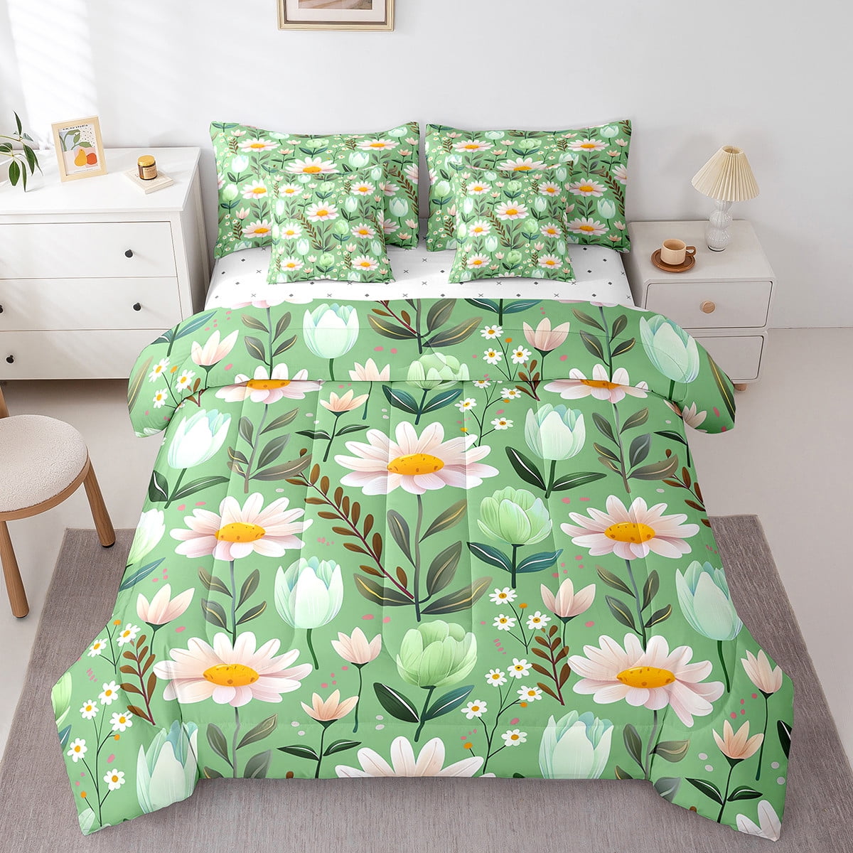 Castle Fairy Green Flowers Leaves Bedding Comforter Set,Spring Garden ...