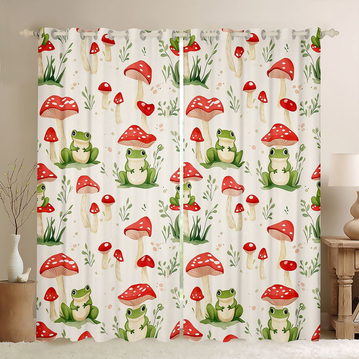 Castle Fairy Green Frog Black Out Curtains,Red Mushroom Curtains Pack ...