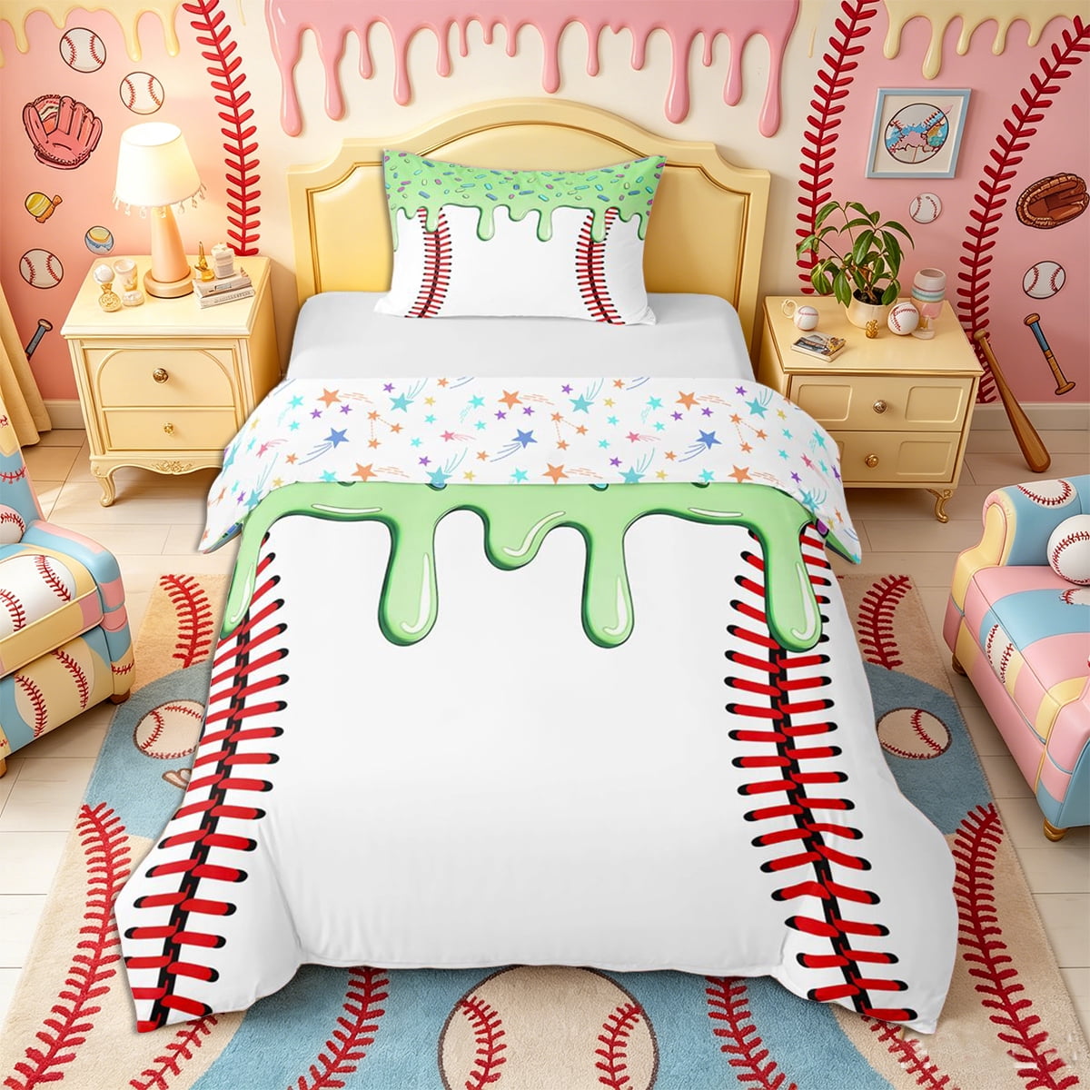 Castle Fairy Green Ice Cream Drip Twin Duvet Cover, Sport Theme Twin ...