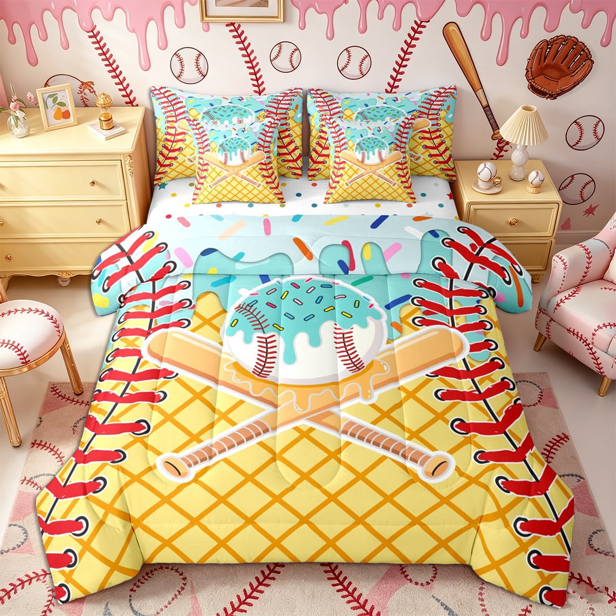 Castle Fairy Green Ice Cream Print King Bedding 7pcs, Sport Baseball ...