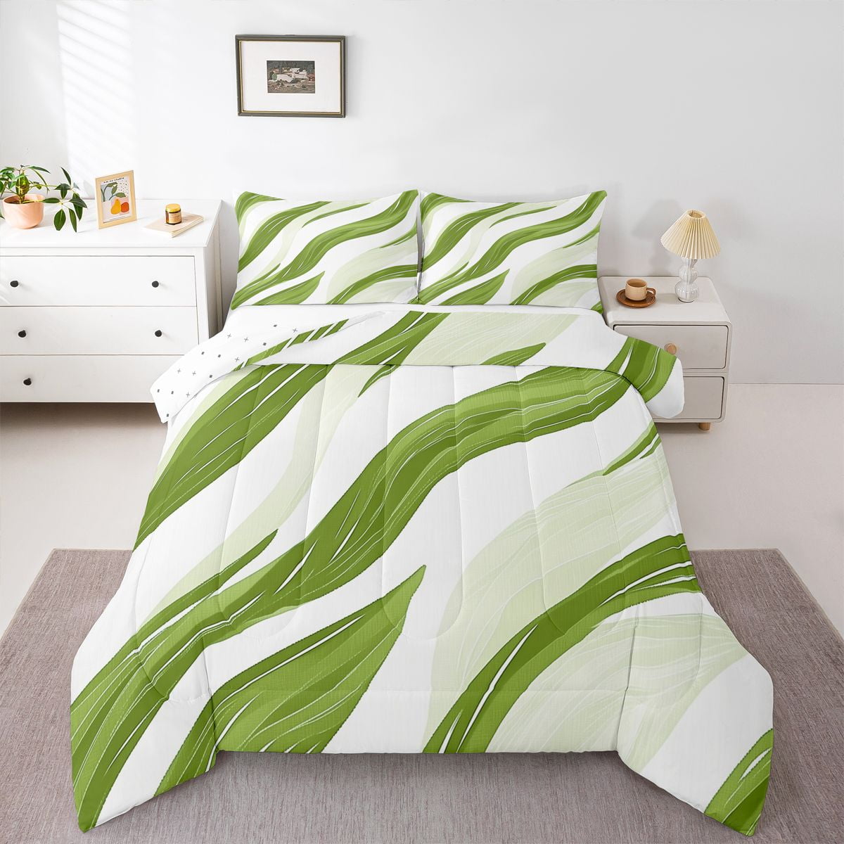 Castle Fairy Green Lines Full Size Comforter Sets,Geometric Gradient ...