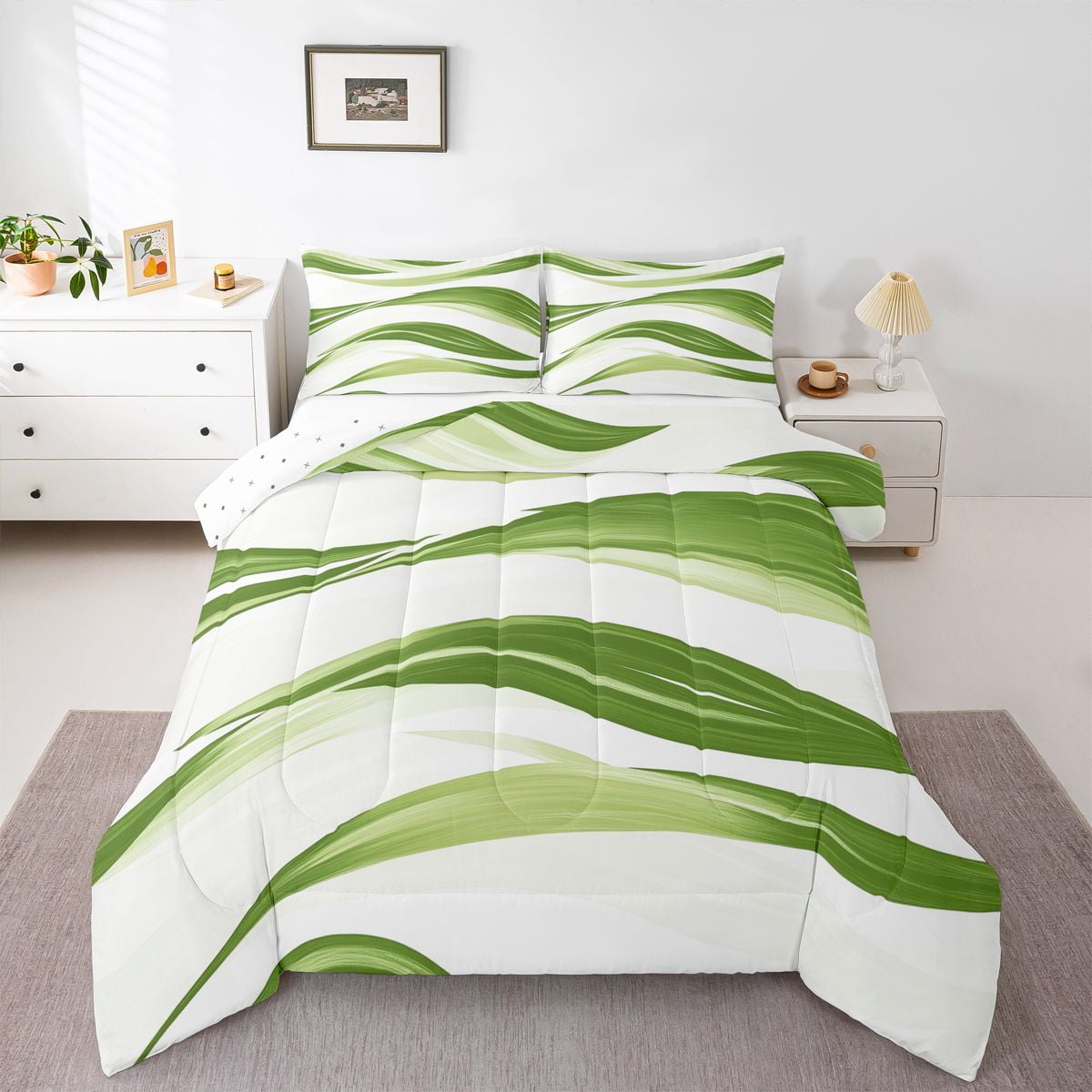 Castle Fairy Green Lines Full Size Comforter Sets,Geometric Gradient ...