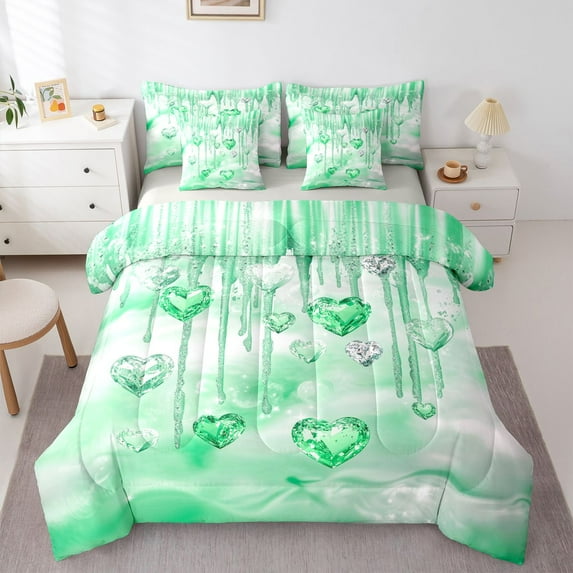 Castle Fairy Green Love Heart Bedding Comforter Set,Bling Crystal Queen ...