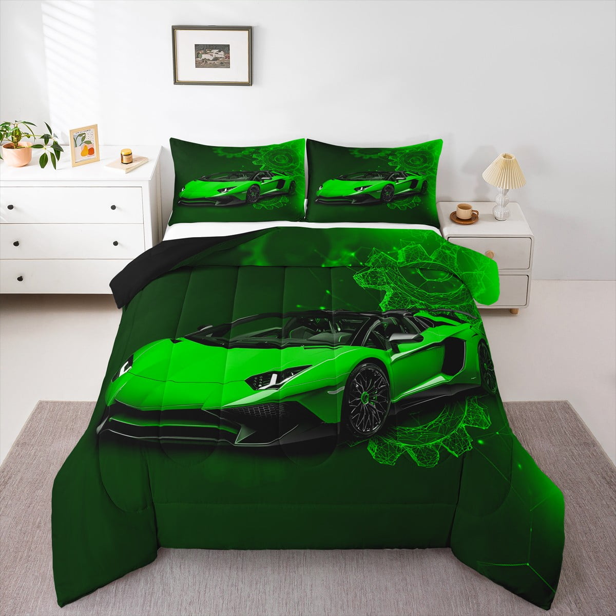 Castle Fairy Green Racing Car Full Size Comforter Sets,Car Bedding Sets ...