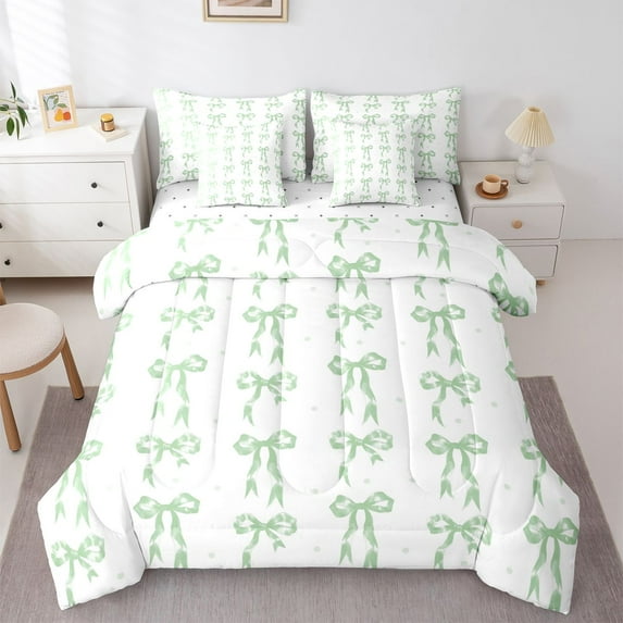Castle Fairy Green Ribbon Bow Bedding Comforter Set,Polka Dots Queen ...
