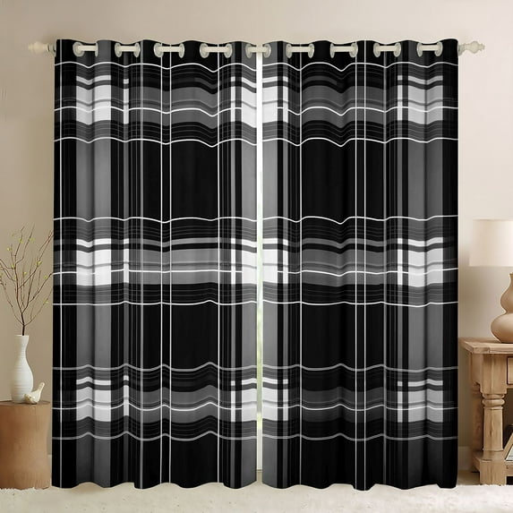 Castle Fairy Grid Black Out Curtains,Stripes Plaid Curtains Pack of 2 ...