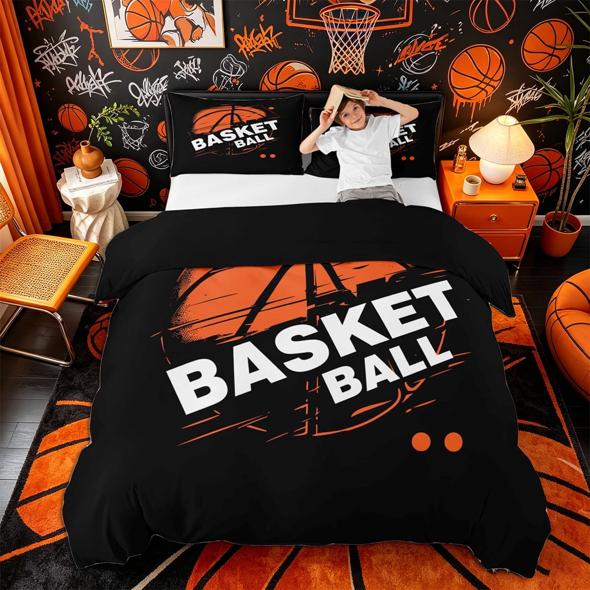 Castle Fairy Grunge Orange Basketball Print Bedding, Urban Sports ...