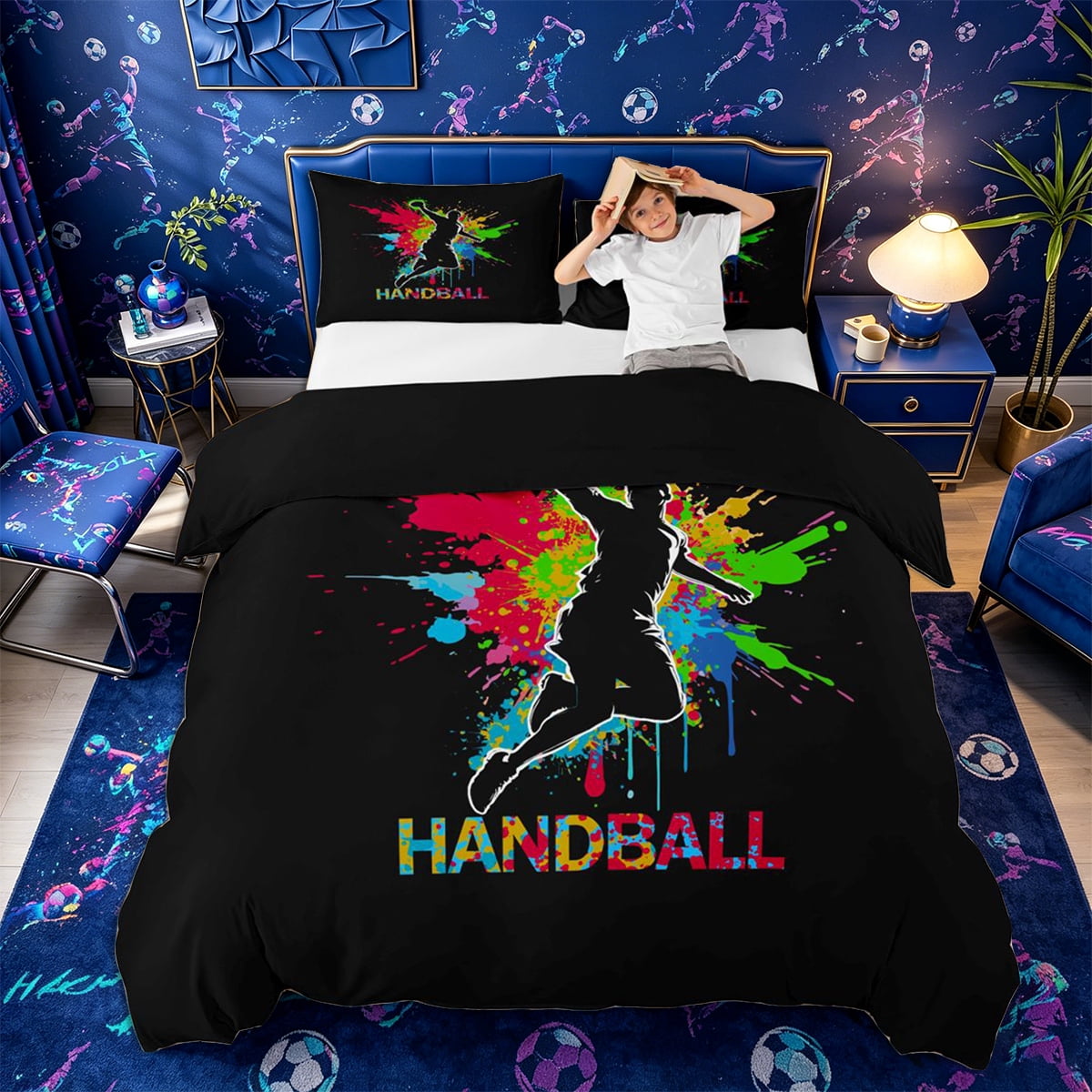 Castle Fairy Handball Print Duvet Cover Queen, Sport Theme Splash Queen ...