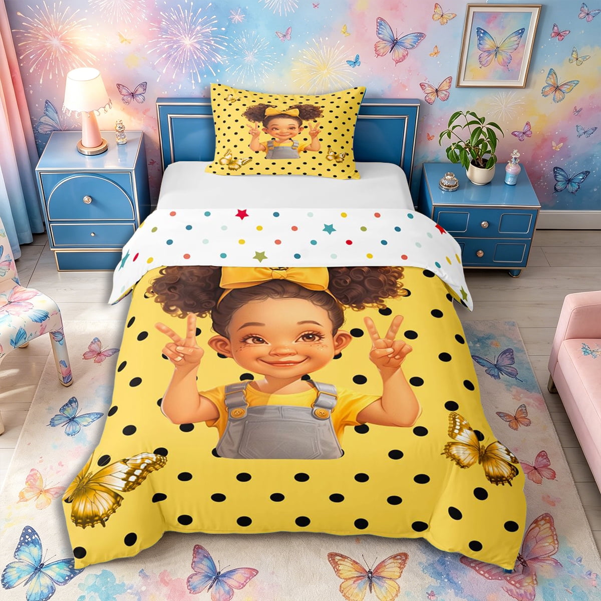Castle Fairy Happy Black Girl Twin Duvet Cover,Retro Polka Dots Twin ...