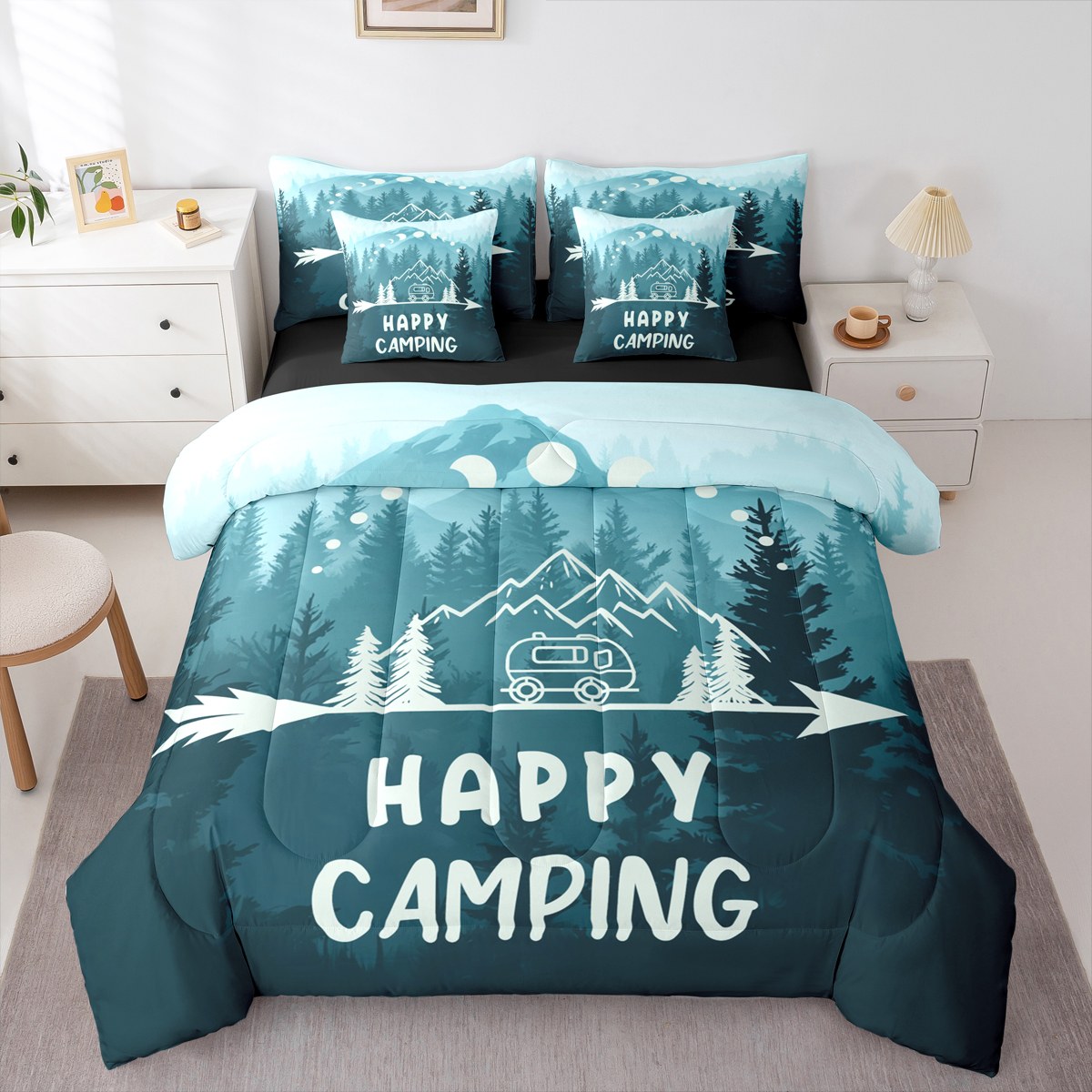 Castle Fairy Happy Camping 7-Piece Bedding Comforter Set,Smoky Jungle ...