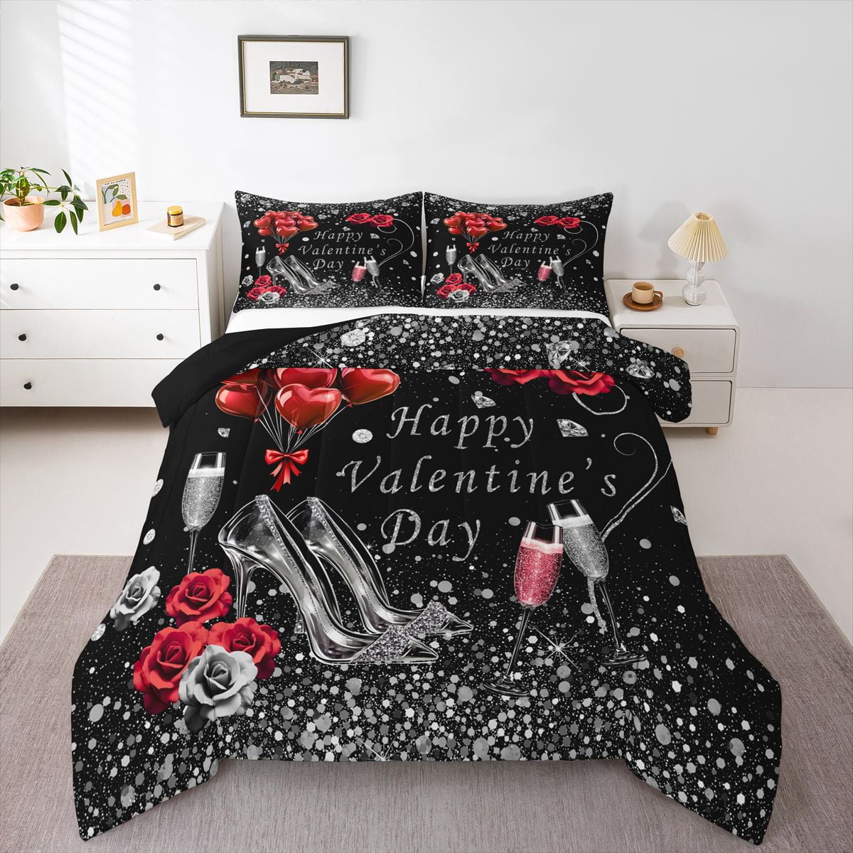 Castle Fairy Happy Valentine's Day Queen Comforter Set,Bling Crystal ...