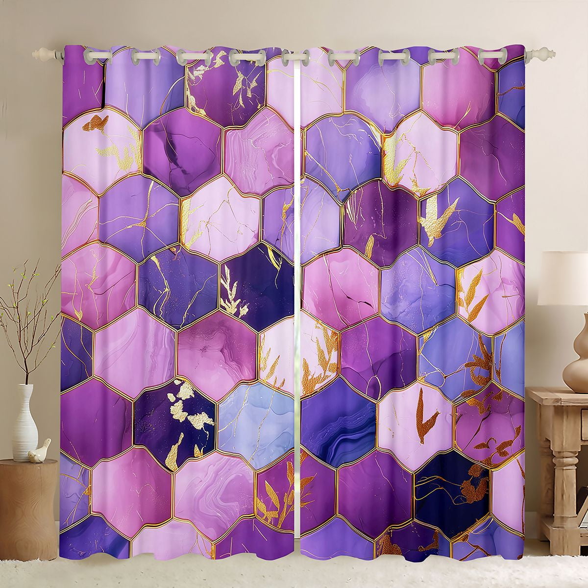 Castle Fairy Hexagon Curtains Pack of 2 (42x84 Each),Marbling Honeycomb ...