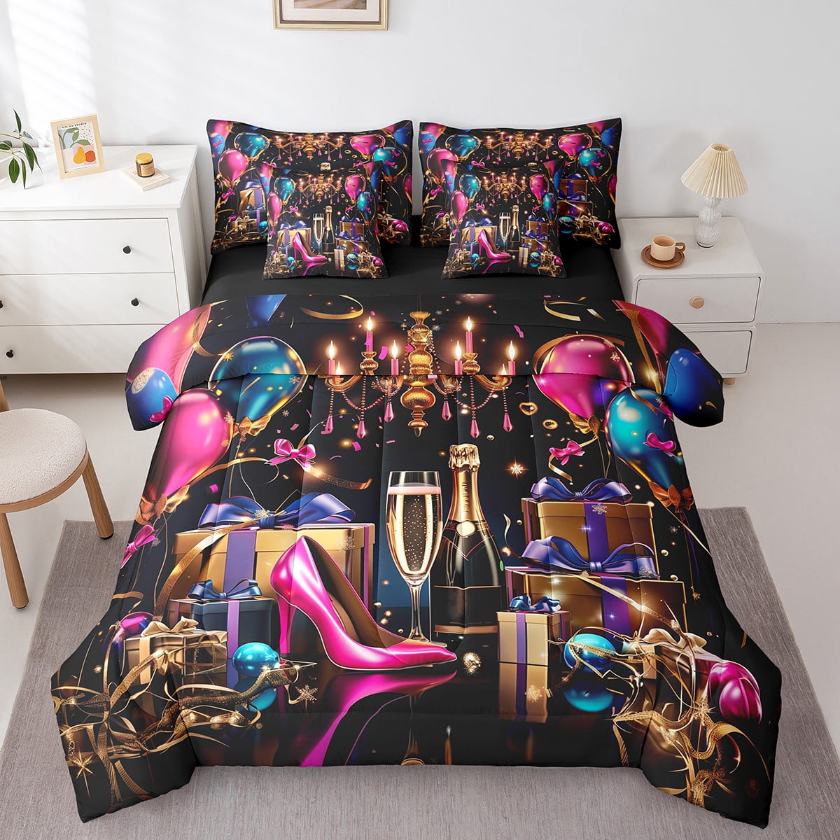 Castle Fairy High Heels Girl Bedding Comforter Set,Happy Birthday Full ...