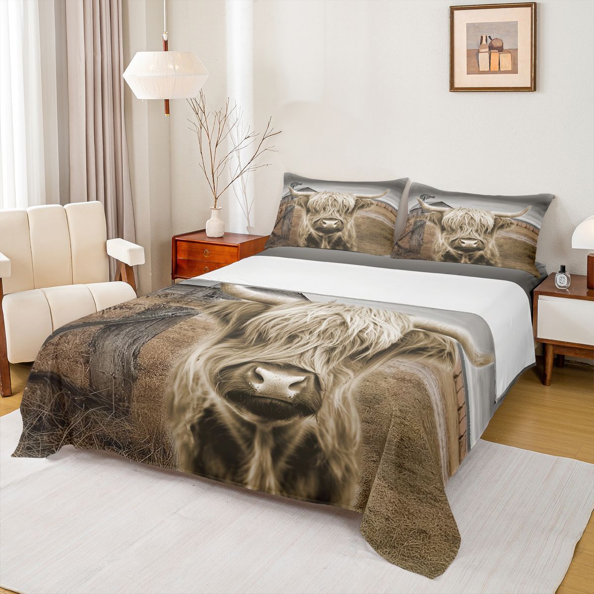 Castle Fairy Highland Bull 4pcs Bed Sheets for Kids Teens Adults ...