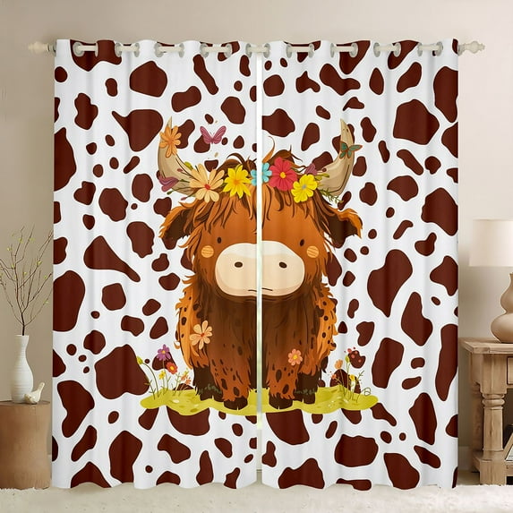 Castle Fairy Highland Bull Black Out Curtains,Cow Print Curtains Pack ...