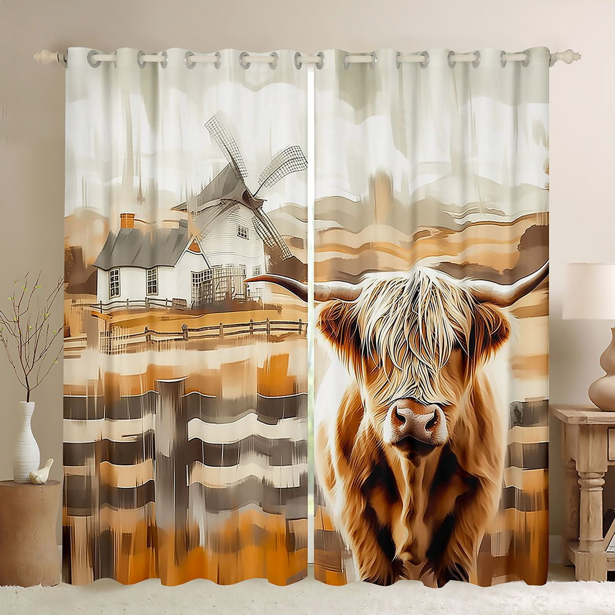 Castle Fairy Highland Bull Blackout Curtains Set of 2 (52x84 Each) for ...