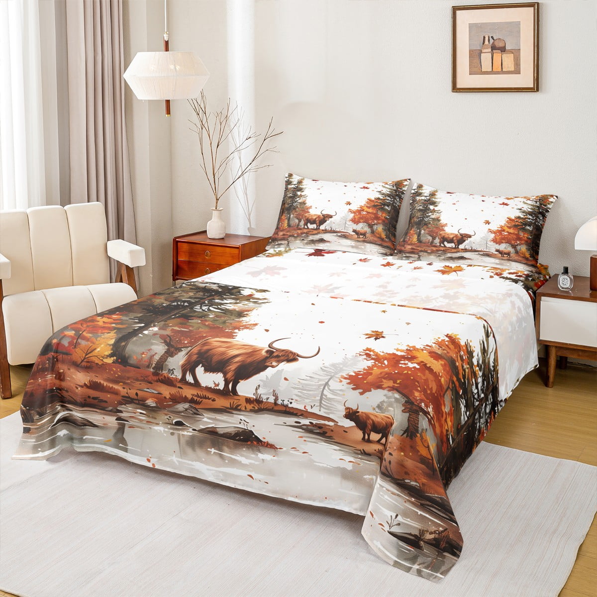 Castle Fairy Highland Cattle 4-Piece Full Size Sheets,Jungle Animal Bed ...