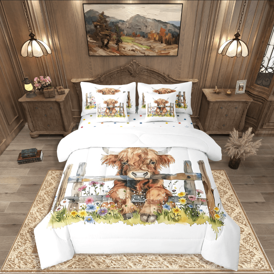 Castle Fairy Highland Cattle 7 Pieces Bedding Comforter Set,Rustic ...