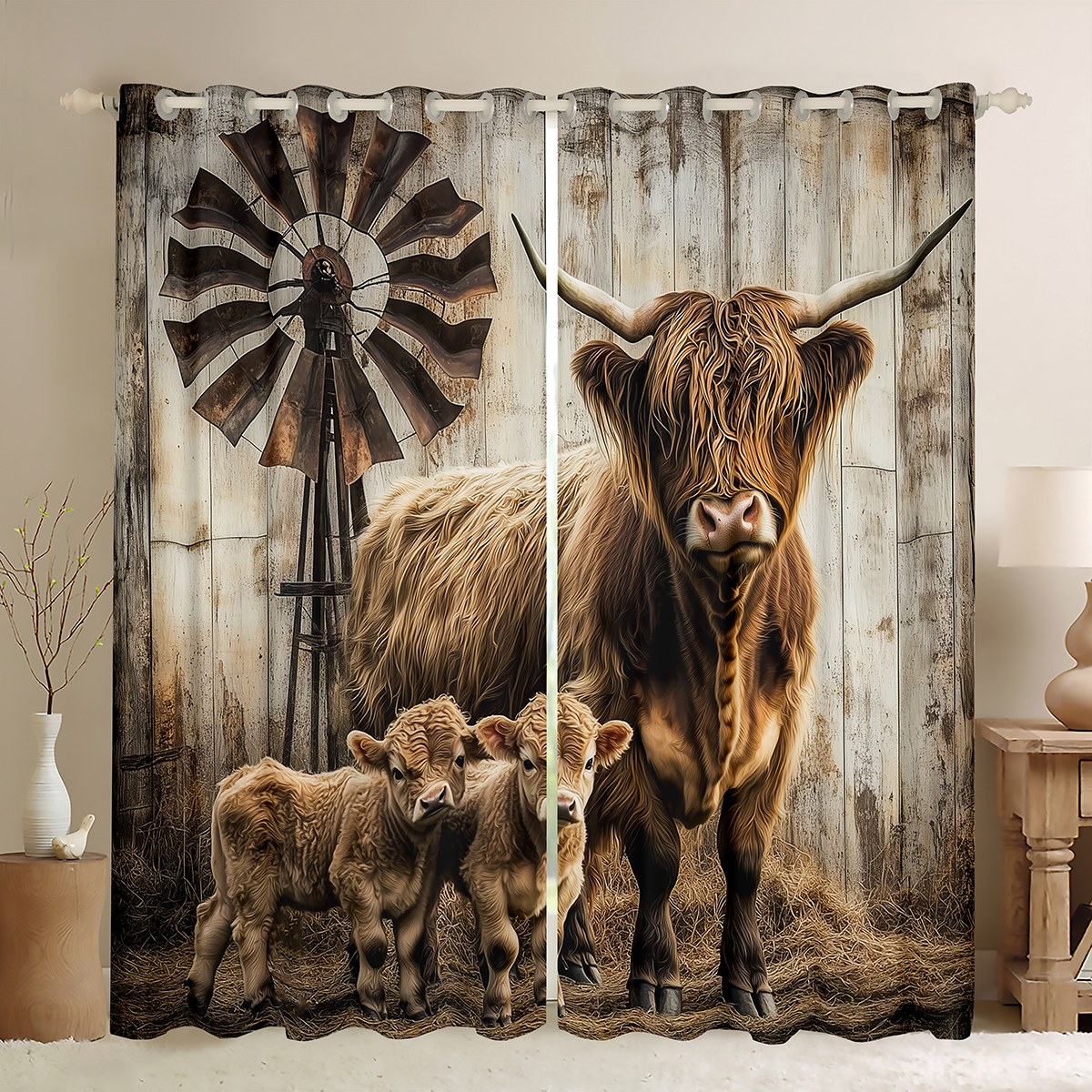 Castle Fairy Highland Cattle Blackout Curtains Set of 2 (52x84 Each ...